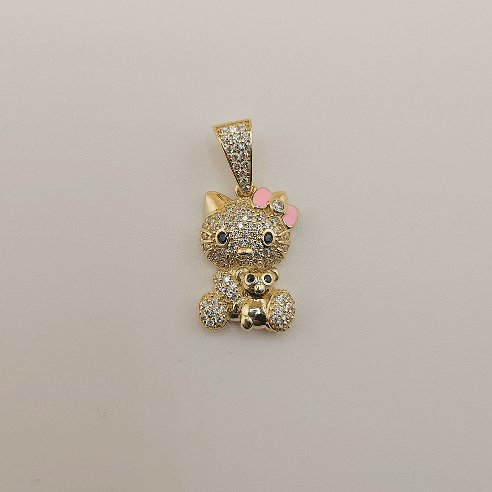 14K Gold Hello Kitty Charm – Full Body Pendant with CZ & Teddy